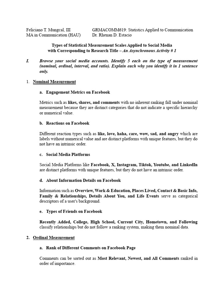 Statistical Measurement Scales in Social Media | PDF | Level Of ...