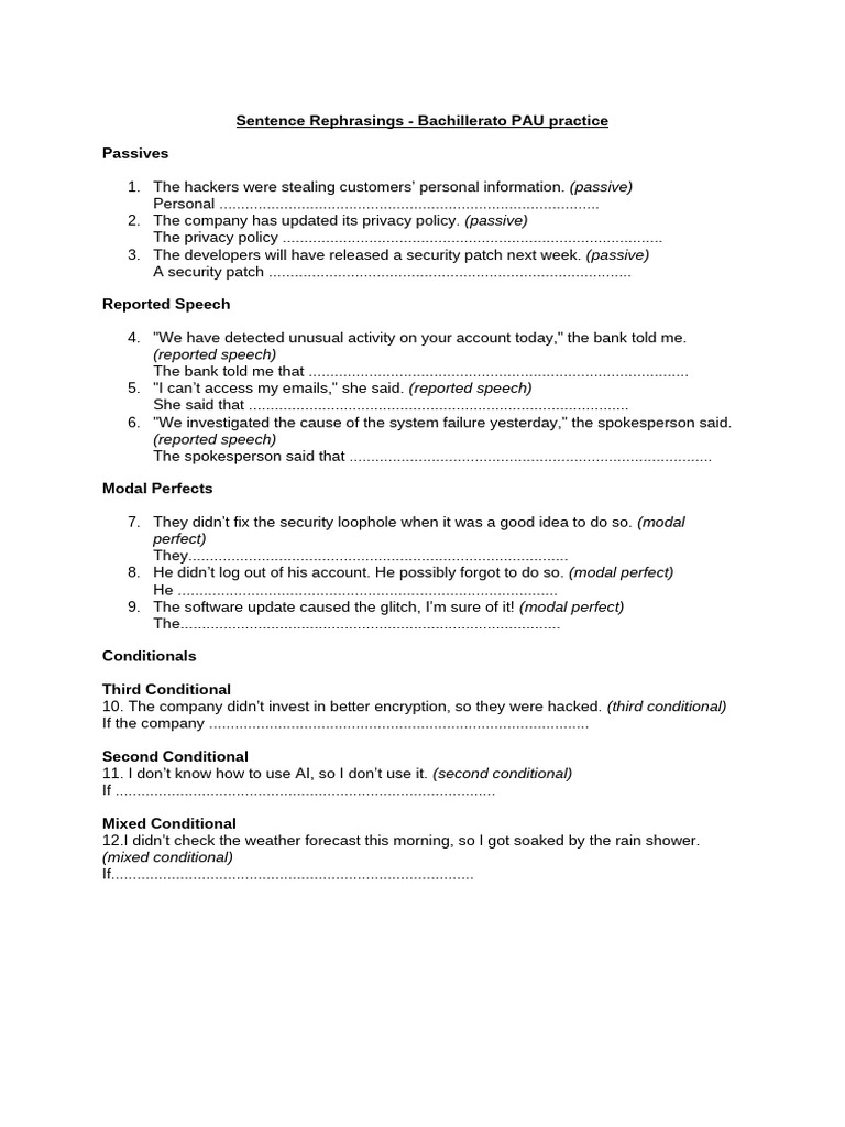 PAU Practice: Sentence Rephrasings | PDF