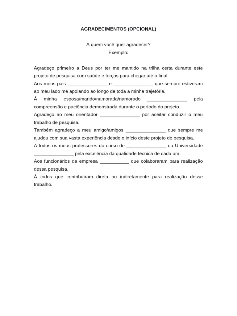 Agradecimentos em TCC Emocionantes | PDF