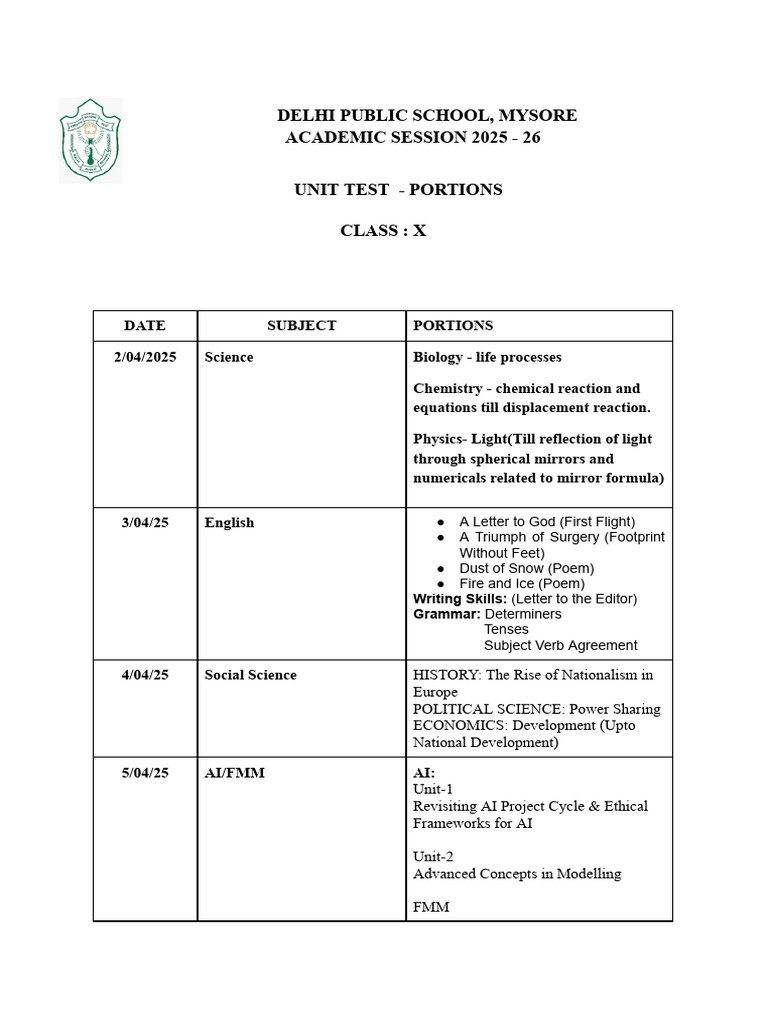 Grade- 10 -UNIT TEST PORTIONS | PDF | Grammar | Linguistics