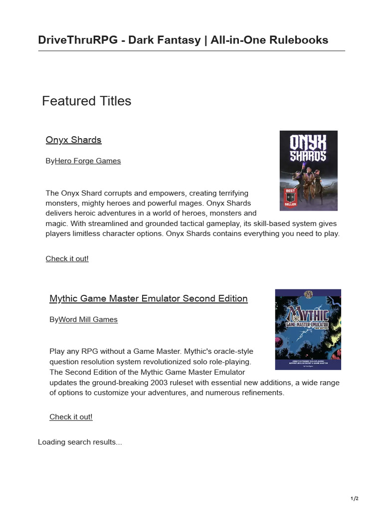 DriveThruRPG - Dark Fantasy All-in-One Rulebooks | PDF