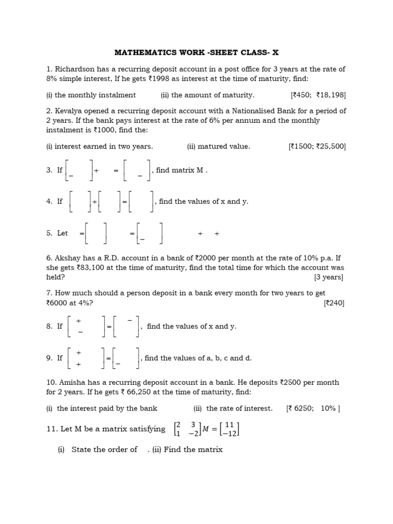 1. WORKSHEET Class X- 1 | PDF