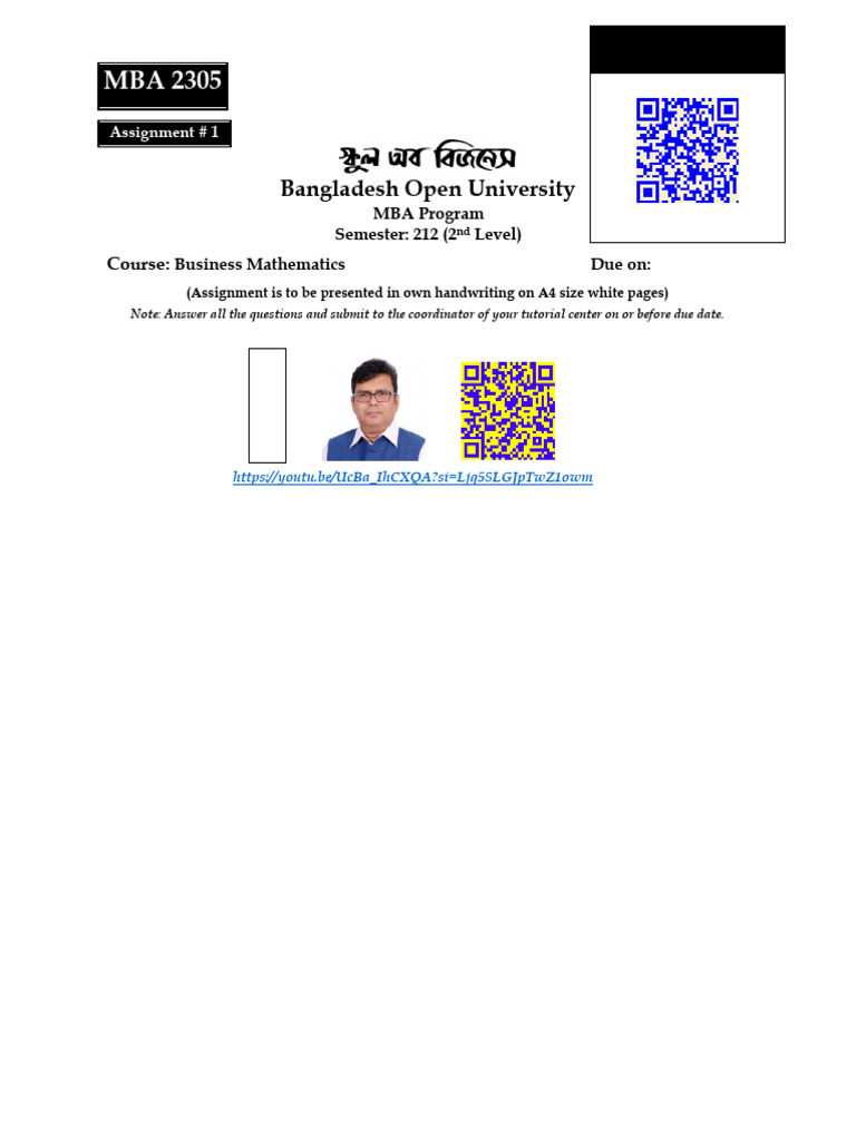 MBA TMA 2305 Business Mathematics 212 MAK F | PDF | Matrix (Mathematics) | Mathematical Analysis