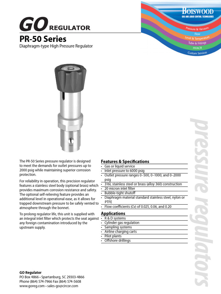 Go Regulator pr50 High Pressure Regulator | PDF | Gas Technologies ...
