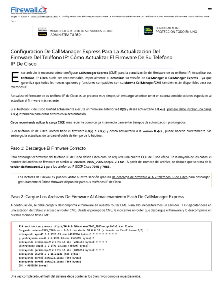 Configuración de CallManager Express para La Actualización Del Firmware ...
