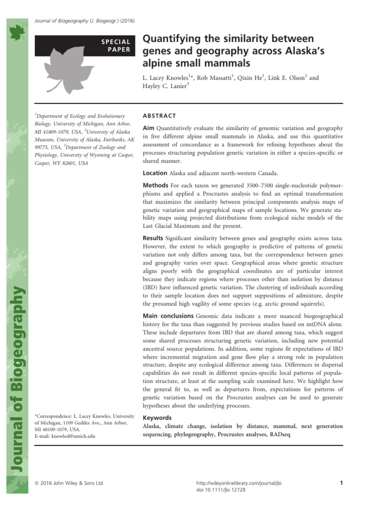 Knowles Et Al-2016-Journal of Biogeography | PDF | Single Nucleotide Polymorphism | Principal ...