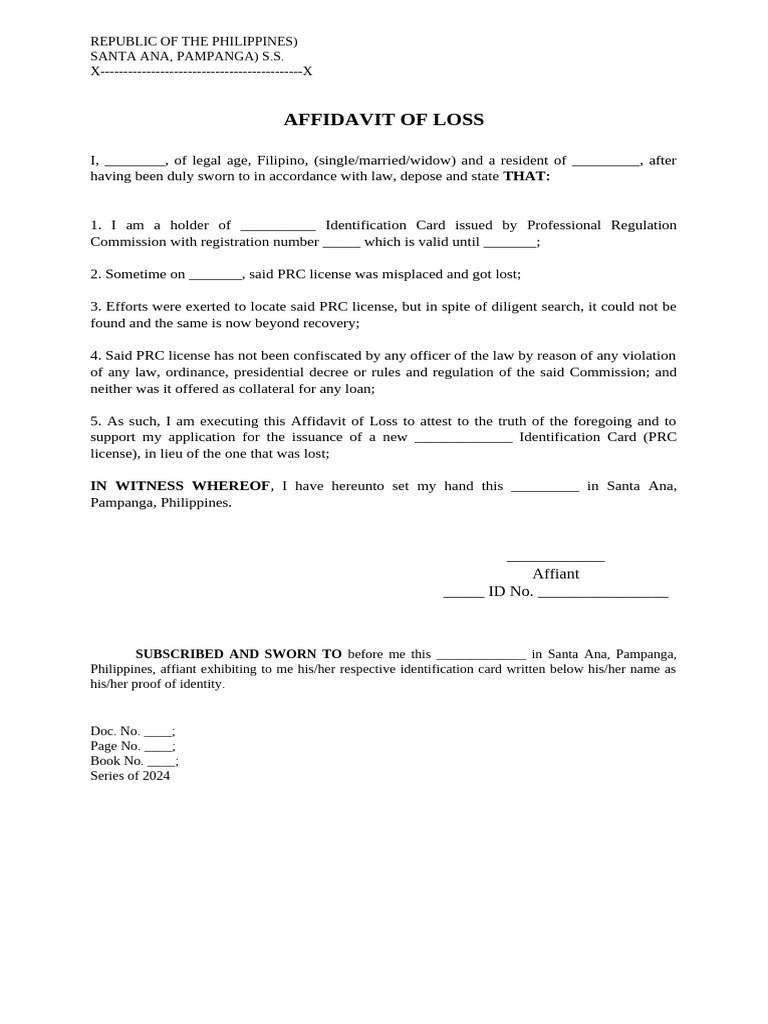 Affidavit of Loss (PRC) | PDF