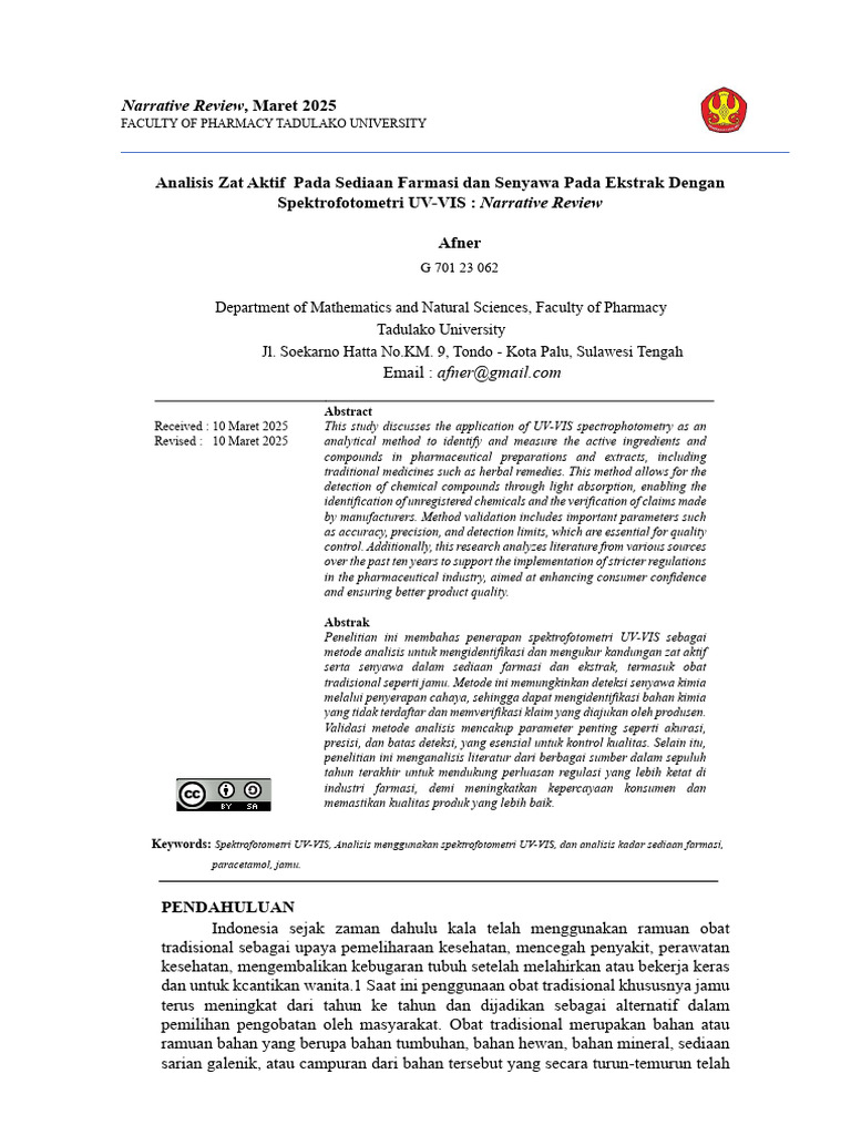 Analisis Zat Aktif Pada Sediaan Farmasi Dan Senyawa Pada Ekstrak Dengan ...