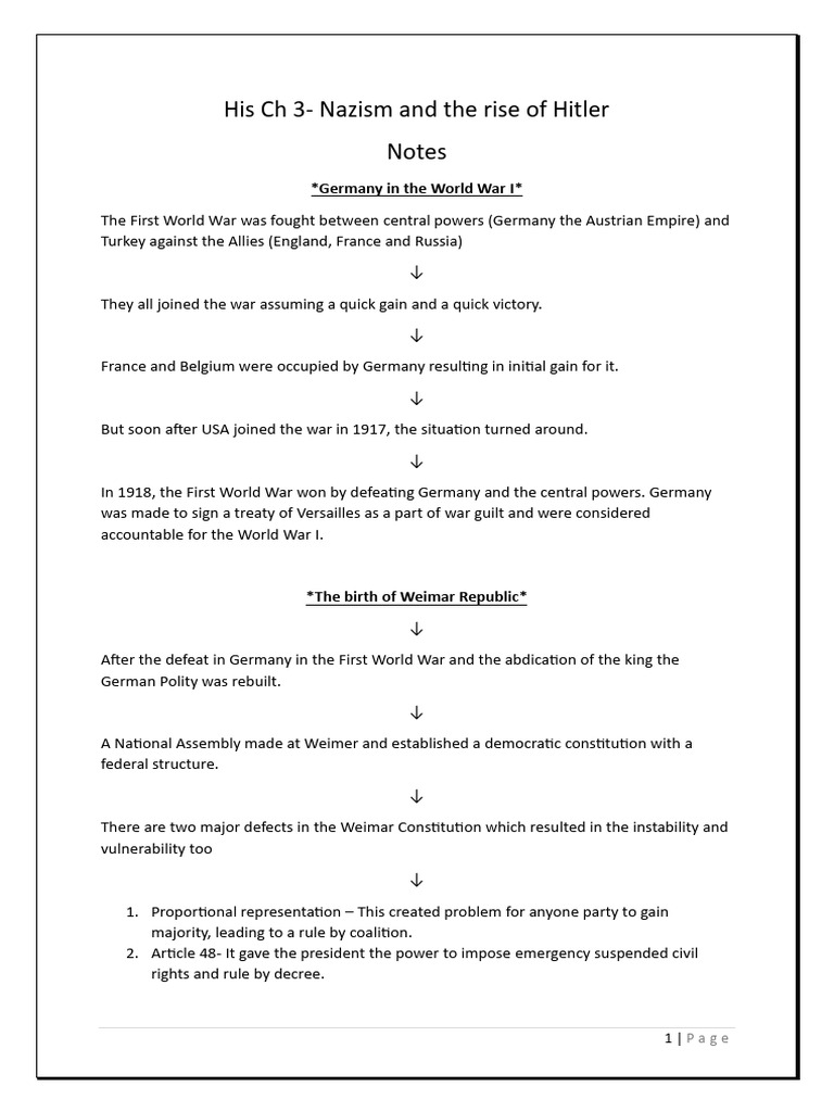 Naszism and THR Rise of Hitler - Notes.1726218554 | PDF | Nazi Germany ...