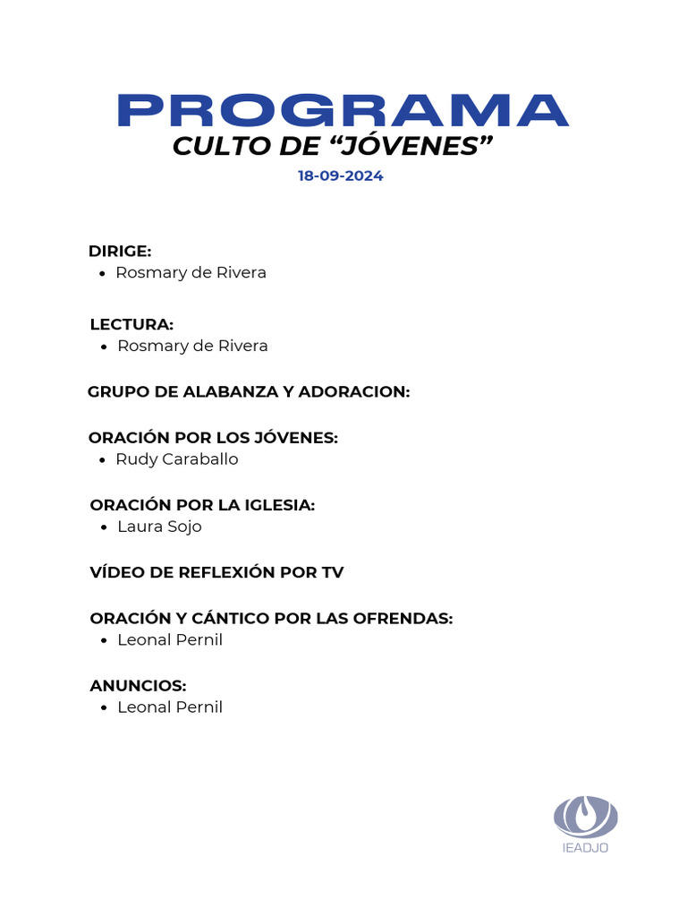 Programa Culto de Jóvenes | PDF