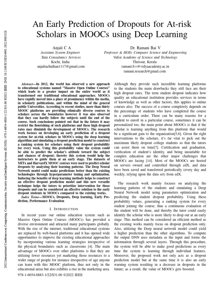 An Early Prediction of Dropouts For At-Risk Scholars in MOOCs Using Deep Learning | PDF | Deep ...