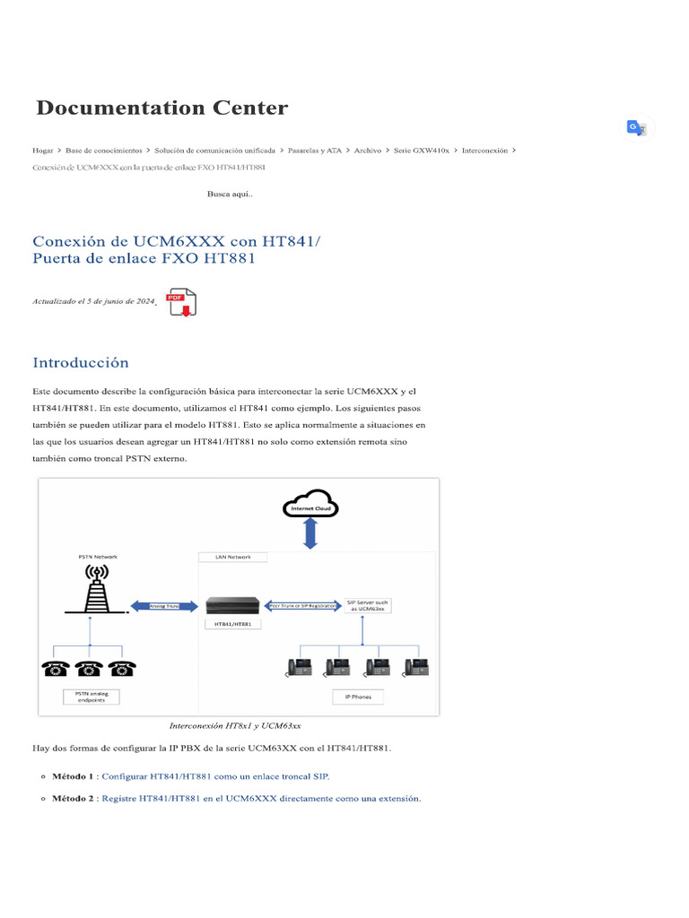 Conexión de UCM6XXX Con La Puerta de En... HT841 - HT881 - Centro de ...