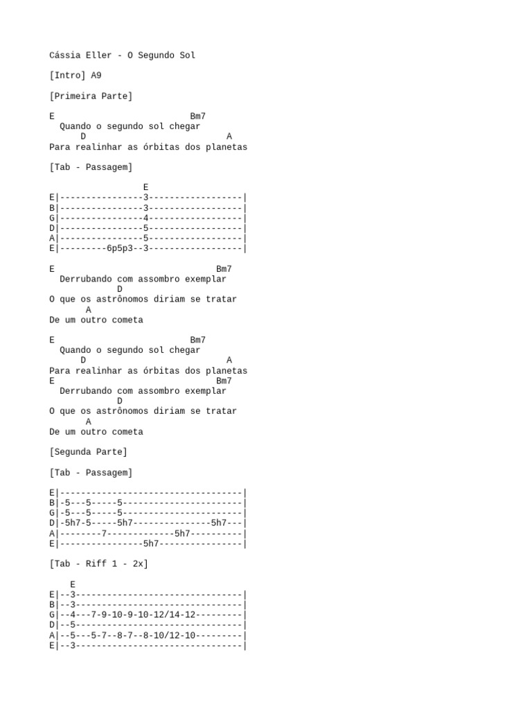 Cássia Eller: Letra e Acordes de "O Segundo Sol" | PDF | Astronomia ...