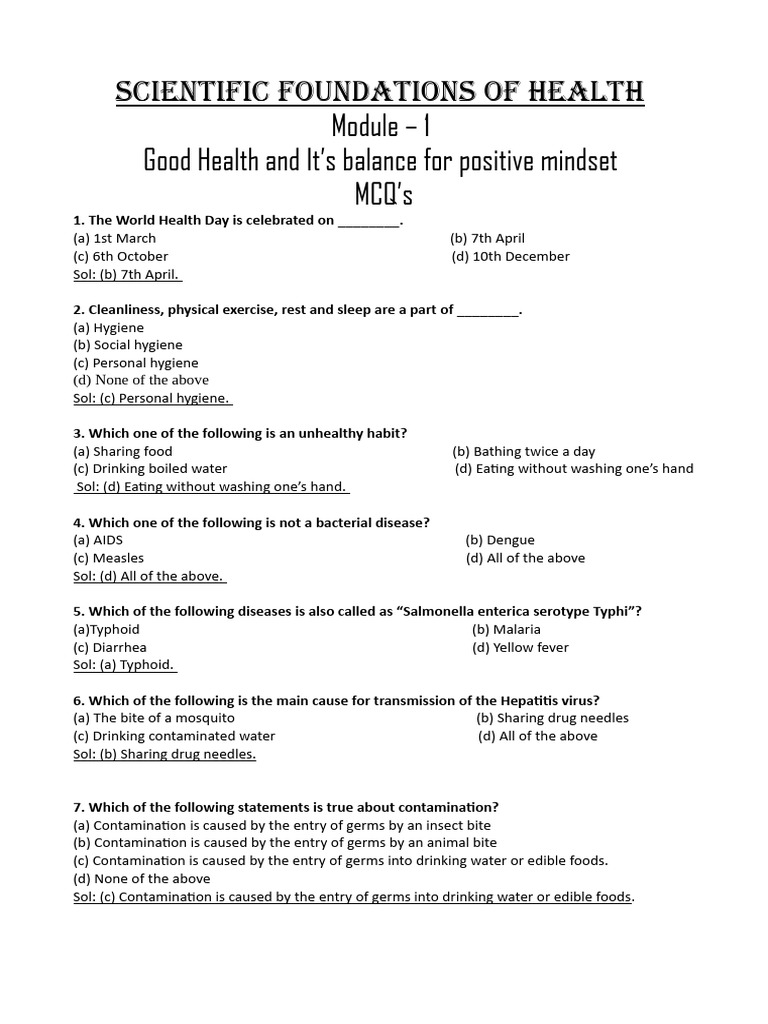 Scientific Foundation For Health Module 1 Mcqs | PDF | Foods