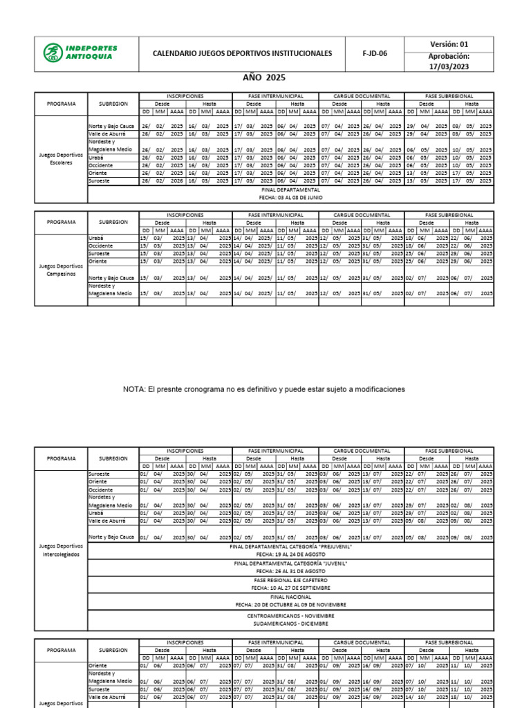 Calenadrio JDI 2025 | PDF