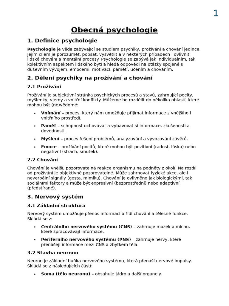 1) Obecná psychologie | PDF