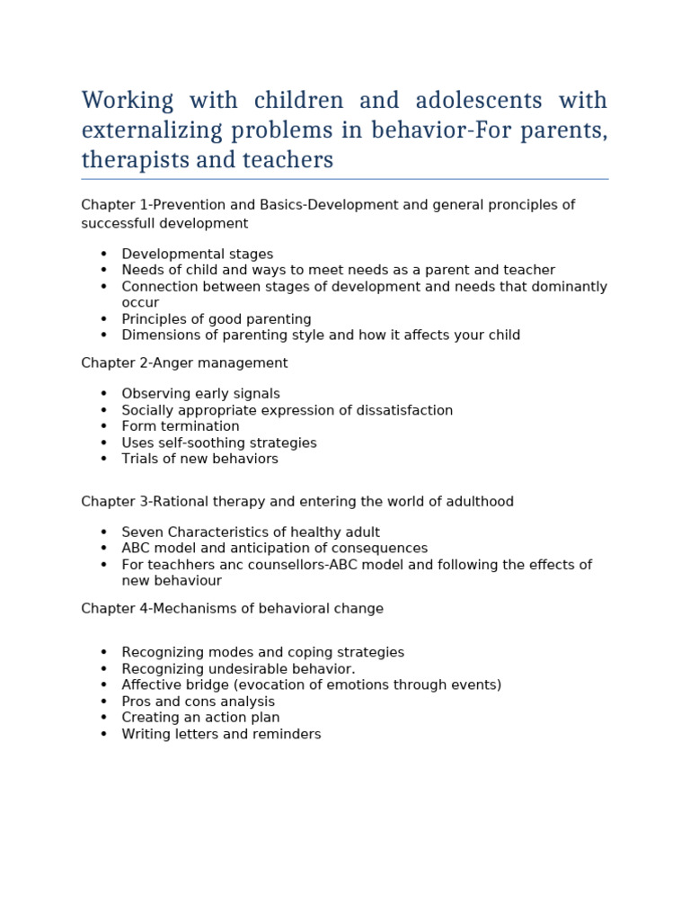 Working With Children and Adolescents With Externalizing Problems in ...