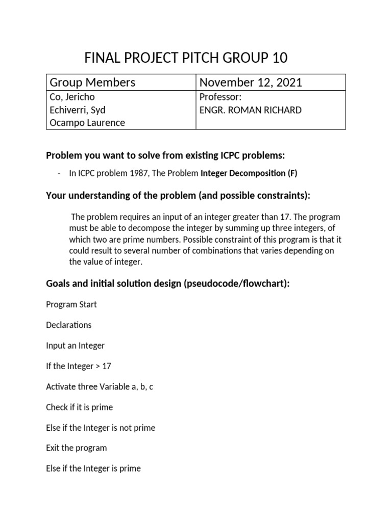 Integer Decomposition Program Design | PDF