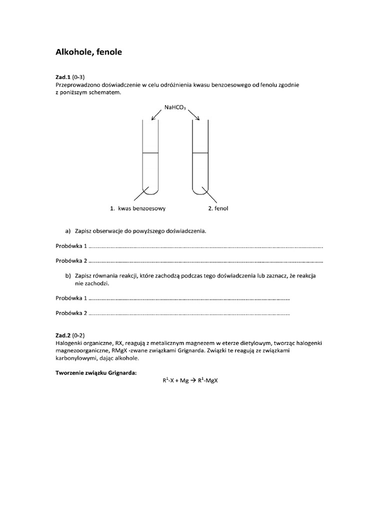 Alkohole i Fenole Zadania | PDF