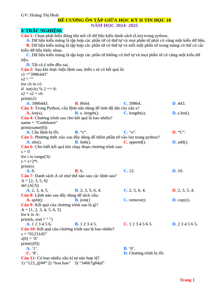 De Cuong On Tap Giua HK2 Tin 10 KNTT 24 25 | PDF