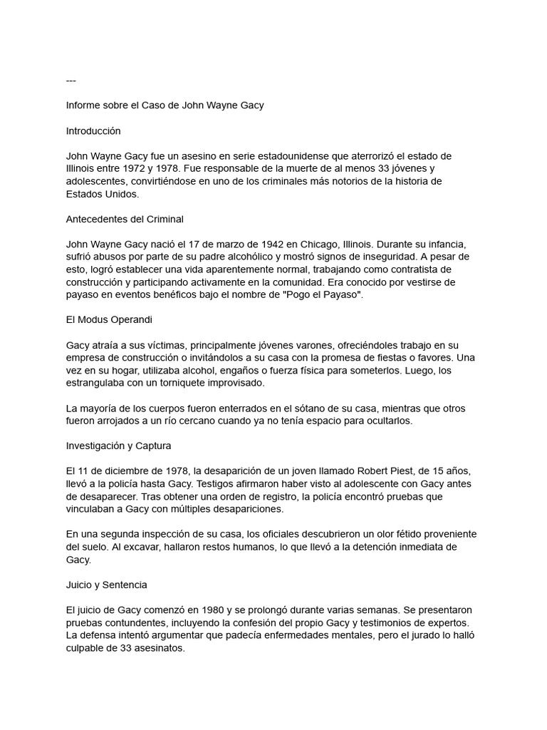 El Casode John Wayne Gacy | PDF | Crímenes | Crimen y violencia