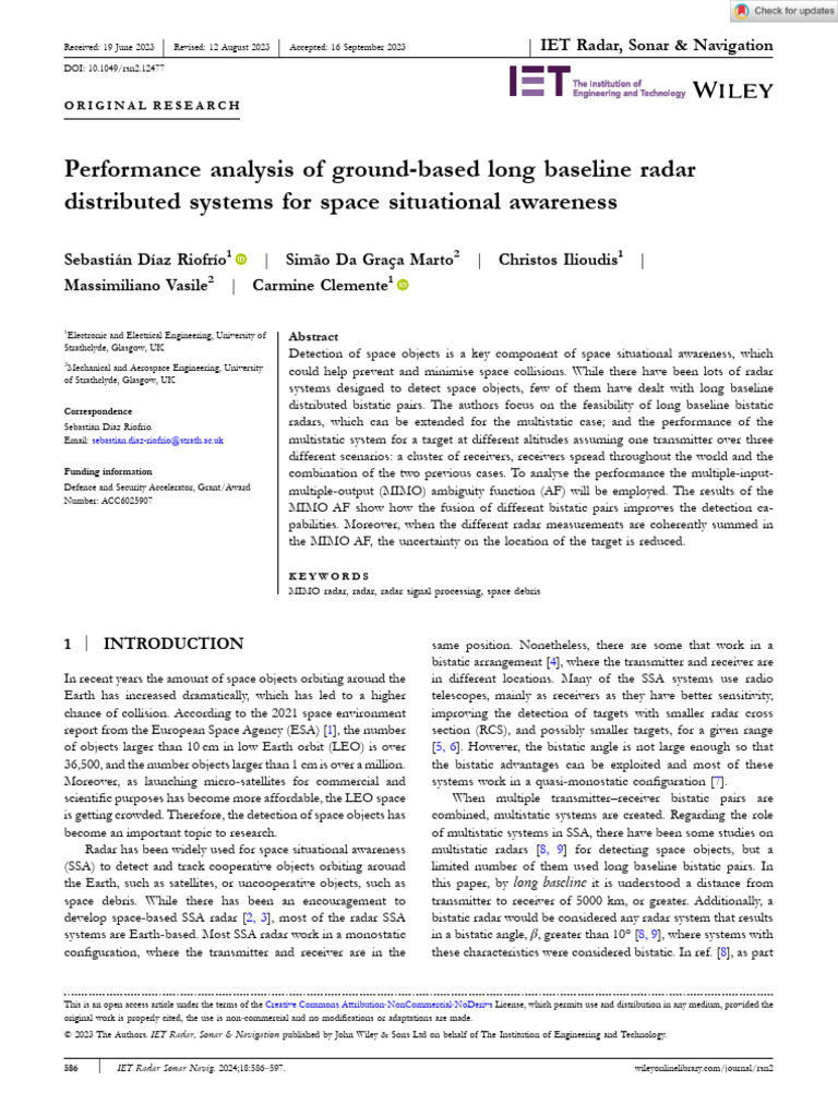 Long Baseline Radar for Space Awareness | PDF | Radar | Wireless