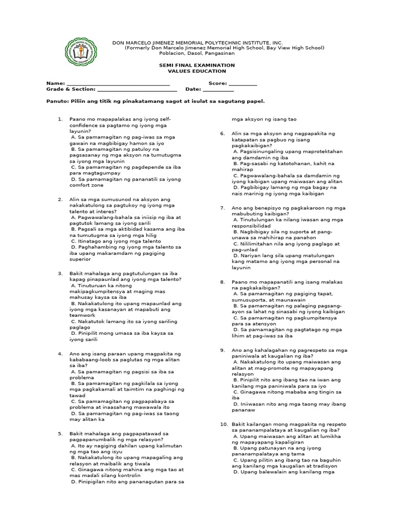 Values Education 7 (Tagalog) | PDF