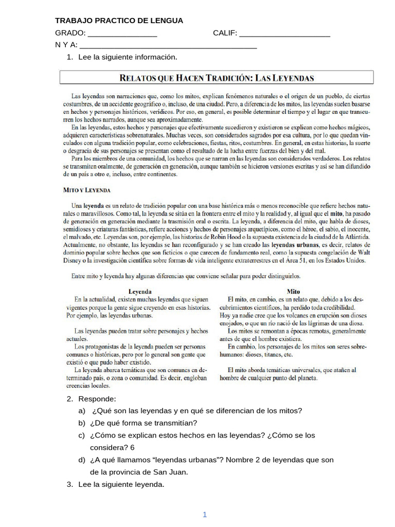 Leyendas y su análisis en clase | PDF