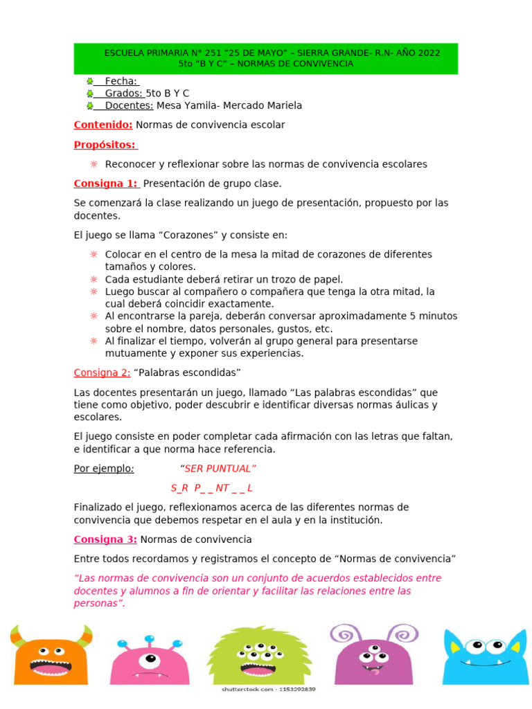 Normas de Convivencia Escolar 5to B y C | PDF