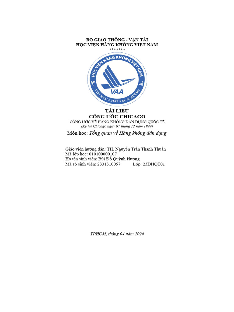 Cong Uoc Chicago Ve Hang Khong Dan Dung Hang Khong Dan Dung Hoc Vien H 105764 | PDF