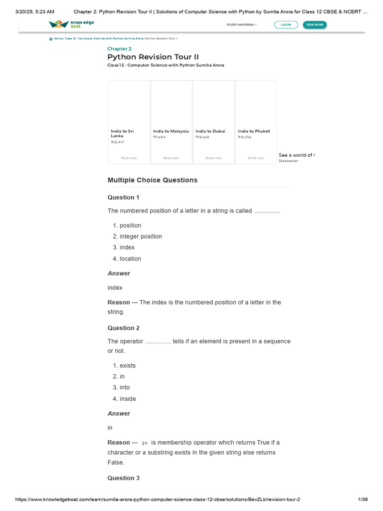 Chapter 2 - Python Revision Tour II - Solutions of Computer Science With Python by Sumita Arora ...