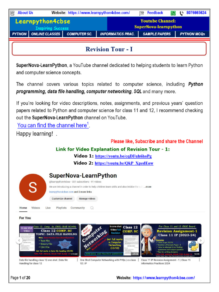 Python Revision Tour - I | PDF