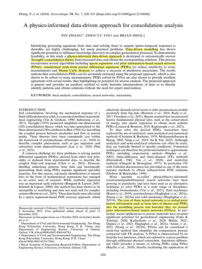 Zhang Et Al 2023 A Physics Informed Data Driven Approach For Consolidation Analysis | PDF ...