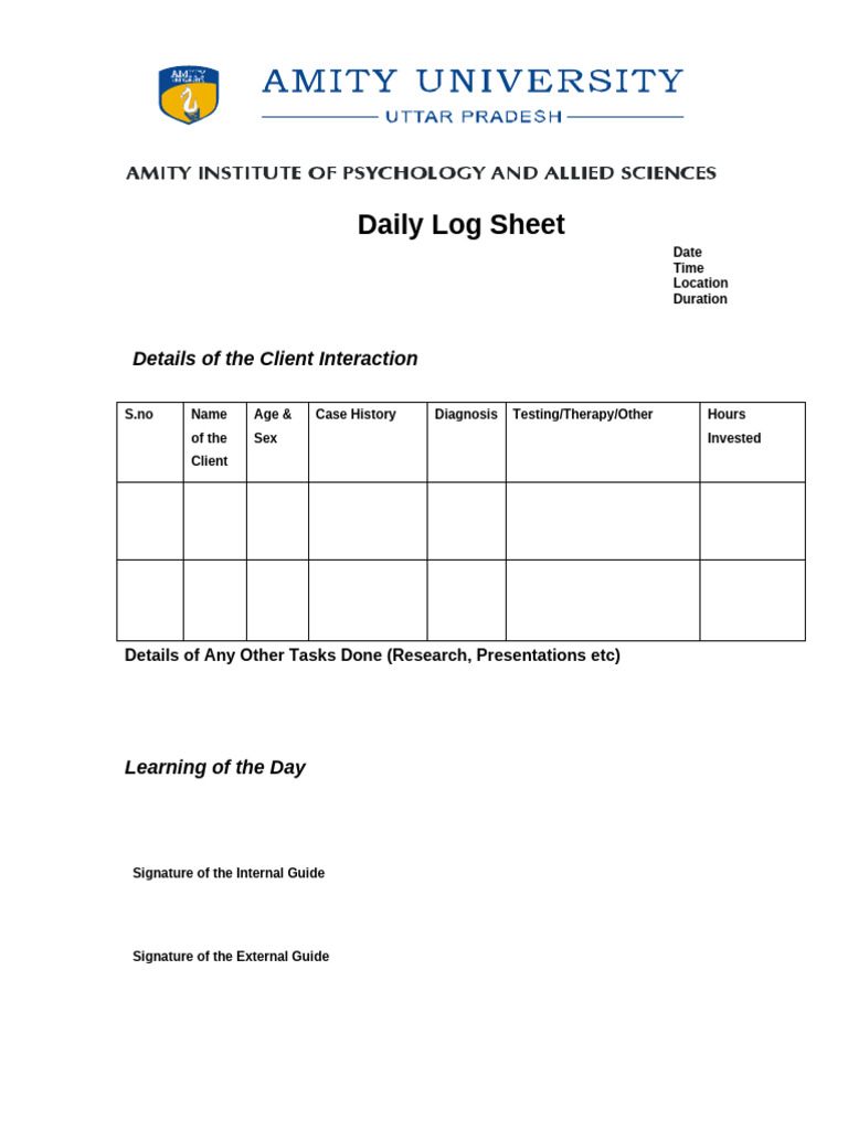Daily Client Interaction Log Sheet | PDF