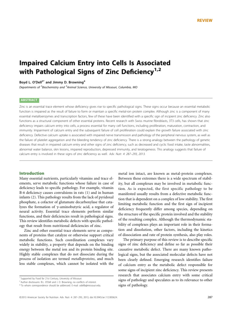 Zinc Water Balance Calcium | PDF | Zinc | Platelet