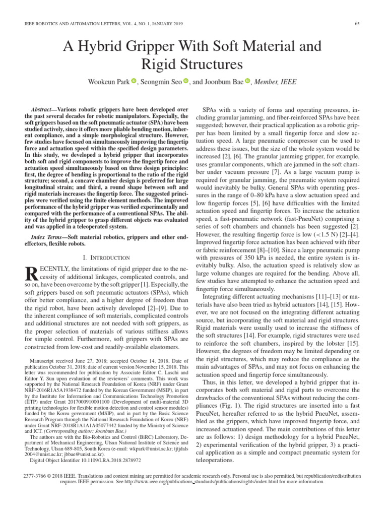 A Hybrid Gripper With Soft Material and Rigid Structures | PDF ...