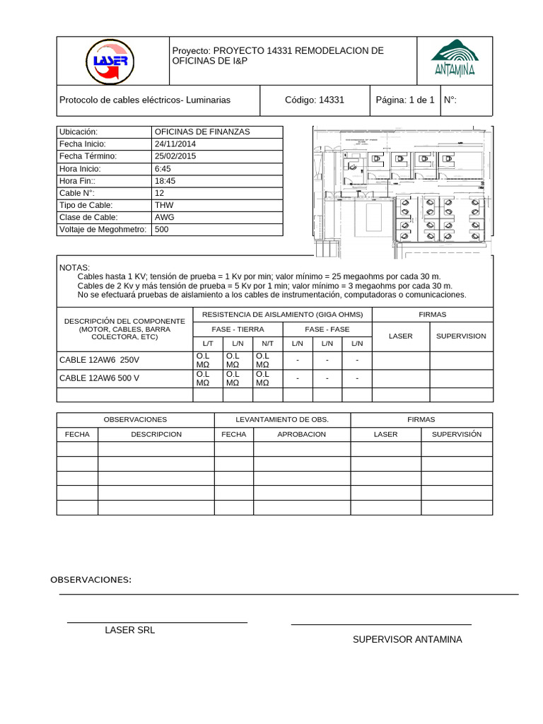 Protocolo de Cables Electricos - Luminarias | PDF