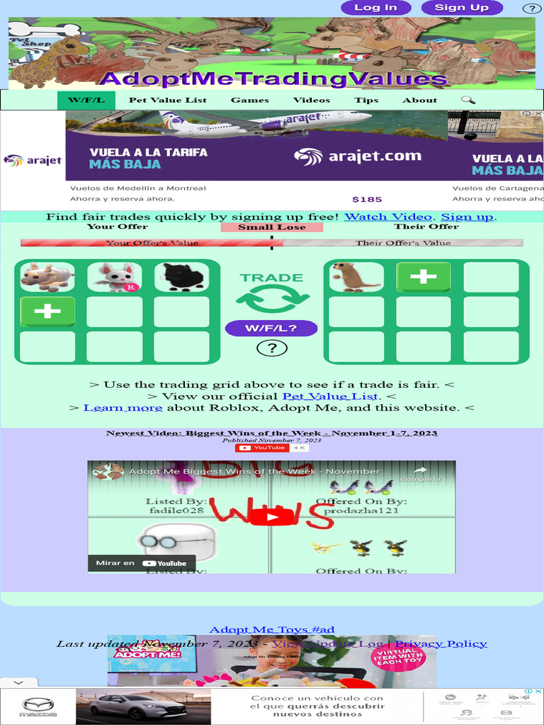 Roblox Adopt Me Trading Values - Win Fair Lose WFL | PDF