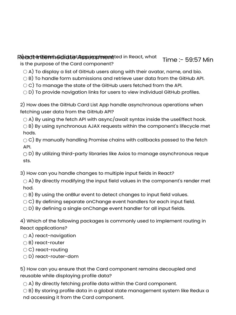 React Intermediate Assessment QUE | PDF | Software | Information Technology