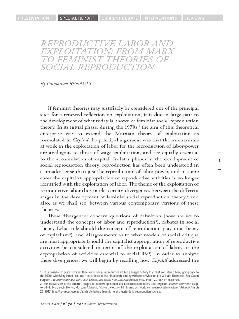 Reproductive Labor and Exploitation From Marx To Feminist Theories of Social Reproduction | PDF ...