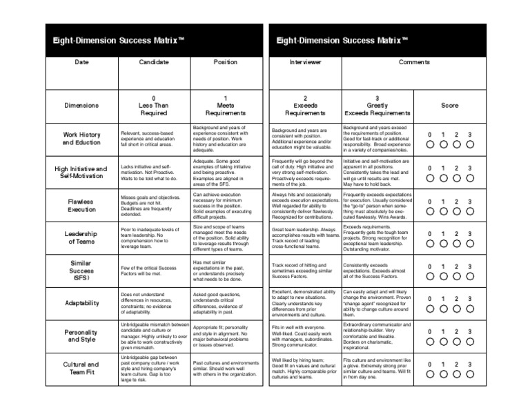 Dimension Success Matrix | PDF | Organizational Culture | Leadership
