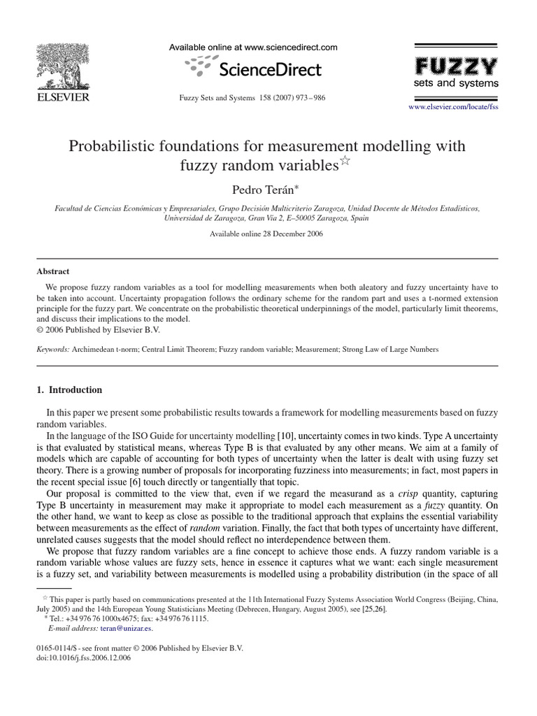 2007 - Probabilistic Foundations For Measurement Modelling With Fuzzy | PDF | Fuzzy Logic ...