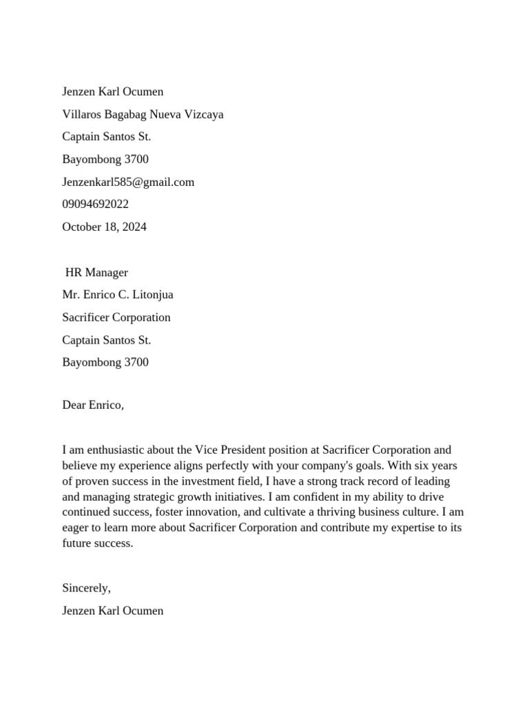 Ocumen Application Letter | PDF