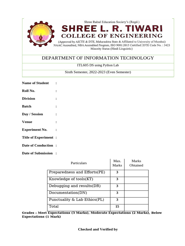 Python Lab Experiment Evaluation Form | PDF