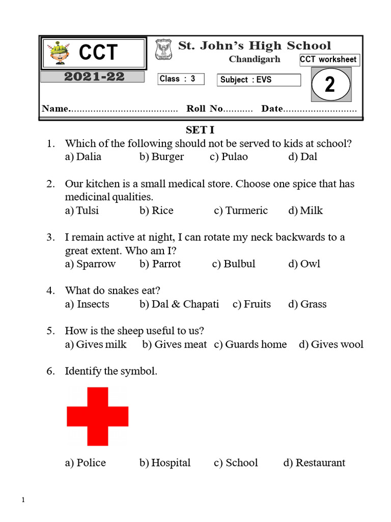 Class 3 EVS (CCT Worksheet 2) | PDF | Foods