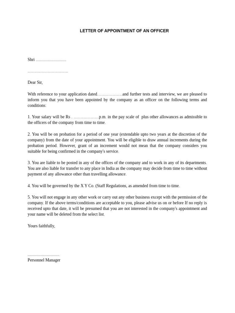 Officer Appointment Confirmation Letter | PDF