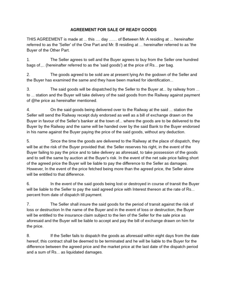 Ready Goods Sale Agreement Template | PDF | Prices | Business