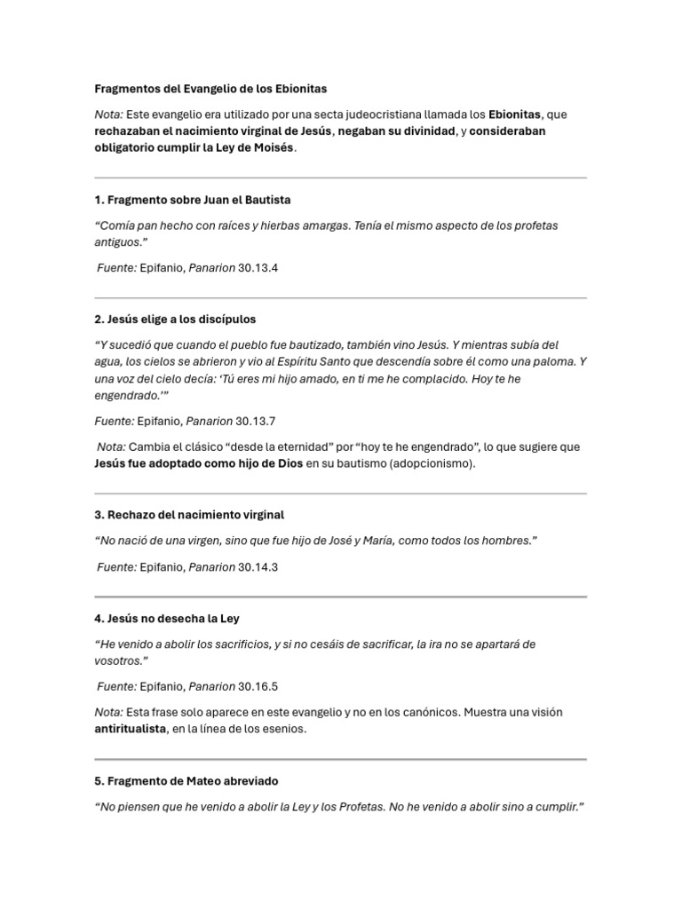 Fragmentos Del Evangelio de Los Ebionitas | PDF