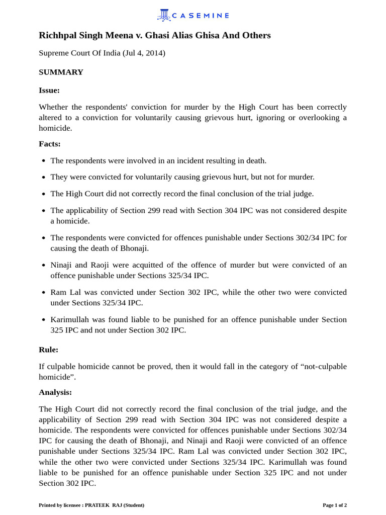CASEMINE - Richhpal Singh Meena v. Ghasi Alias Ghisa and Others - PDF ...