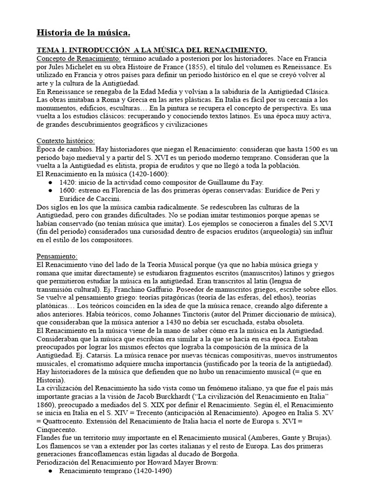 Historia de La Música II | PDF | Renacimiento | Canciones